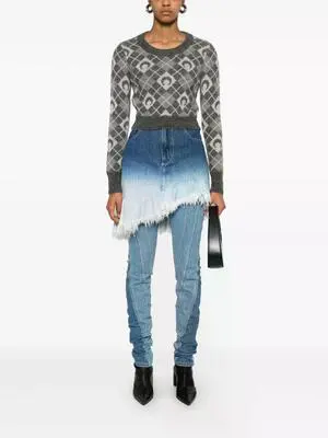 MARINE SERRE Moon Argyle Knit Sweater - Grey