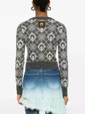 MARINE SERRE Moon Argyle Knit Sweater - Grey