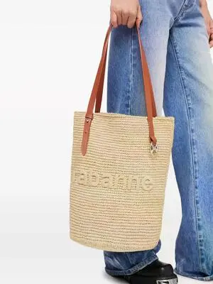 Rabanne Logo-embroidered Raffia Tote Bag