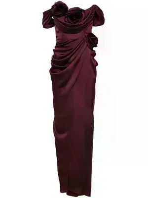 ANA RADU Floral-appliqué Draped Gown