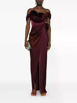 ANA RADU Floral-appliqué Draped Gown