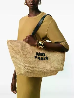 AMI Paris Raffia Tote Bag With Logo Patch