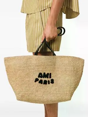 AMI Paris Raffia Tote Bag With Logo Patch
