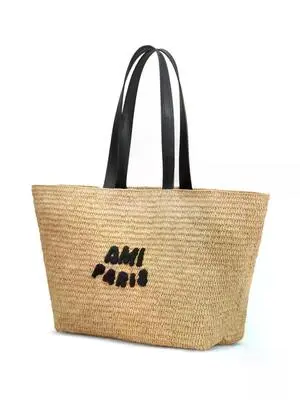 AMI Paris Raffia Tote Bag With Logo Patch