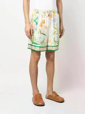 Casablanca L'arche De Fleurie Silk Shorts - White