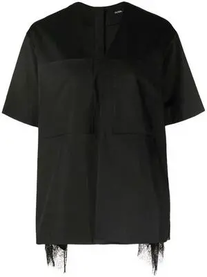 Goen.j Lace-trimmed Short-sleeve Blouse - Black