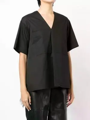 Goen.j Lace-trimmed Short-sleeve Blouse - Black