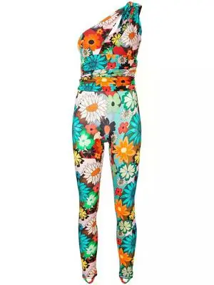 AMIR SLAMA Floral-print One-shoulder Jumpsuit - Multicolour