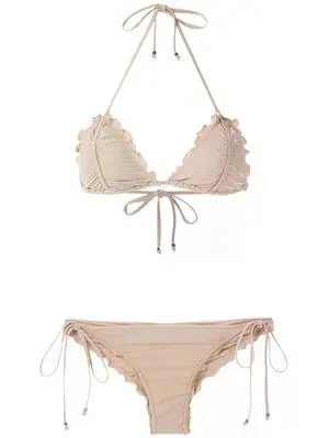 AMIR SLAMA Scalloped Trim Bikini Set - Neutrals