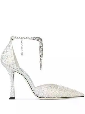 JIMMY CHOO Stevie 100 Embellished Crystal Anklet Pumps - Neutrals