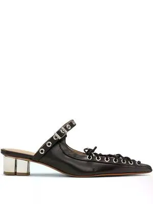 GANNI Lace-up Leather Mules With Silver-tone Block Heel - Black