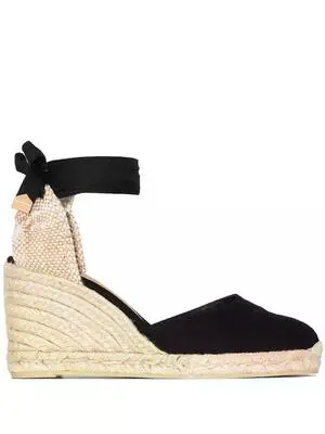 CastaÑer Carina 80mm Ankle-tie Wedge Sandals - Black