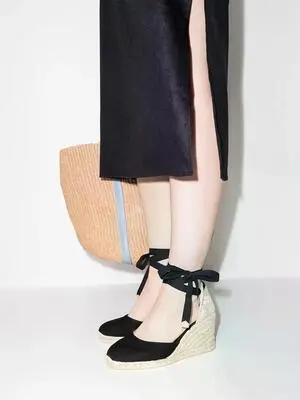 CastaÑer Carina 80mm Ankle-tie Wedge Sandals - Black