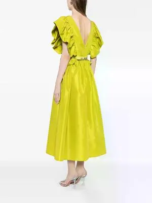 SAIID KOBEISY Ruffled Taffeta Midi Dress - Green