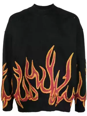 Palm Angels Graffiti Flames Distressed Sweatshirt