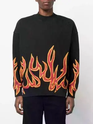 Palm Angels Graffiti Flames Distressed Sweatshirt