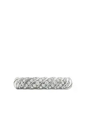 David Yurman 18kt White Gold Sculpted Cable Diamond Band Ring - Silver