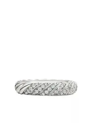 David Yurman 18kt White Gold Sculpted Cable Diamond Band Ring