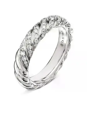 David Yurman 18kt White Gold Sculpted Cable Diamond Band Ring