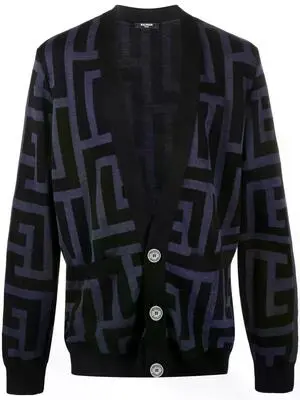 Balmain Monogram Print V-neck Cardigan