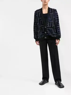 Balmain Monogram Print V-neck Cardigan
