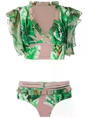 AMIR SLAMA Printed Crop Top Bikini Set - Green