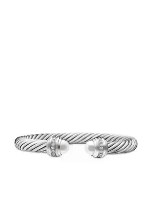 David Yurman Sterling Classic Cable Diamond And Pearl Bracelet - Silver