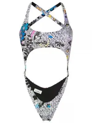 AMIR SLAMA Graphic-print Swimsuit With Cut-out Detail