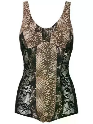 AMIR SLAMA Printed Lace Swimsuit - Black