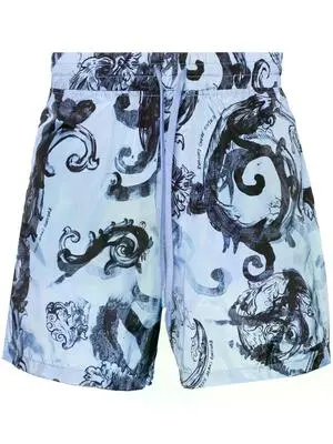 Versace Watercolour Couture-print Deck Shorts - Blue