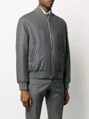 Thom Browne Tonal 4-bar Flannel Bomber Jacket - Grey