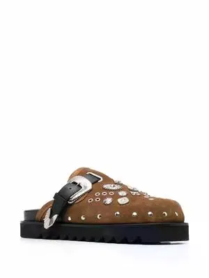 TOGA VIRILIS Stud-embellished Buckled Clogs - Brown