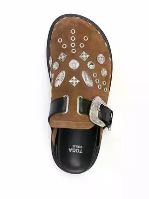 TOGA VIRILIS Stud-embellished Buckled Clogs - Brown