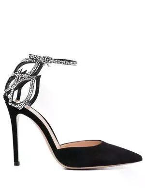 GIANVITO ROSSI Crystal Fleur 105mm Suede Pumps