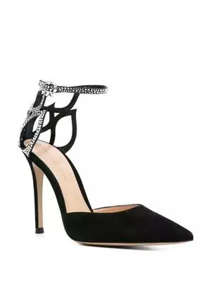 GIANVITO ROSSI Crystal Fleur 105mm Suede Pumps