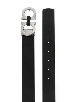 FERRAGAMO Gancini Belt With Silver-tone Hardware - Black