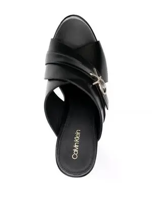 Calvin Klein 95mm Logo Plaque Block Heel Sandals - Black