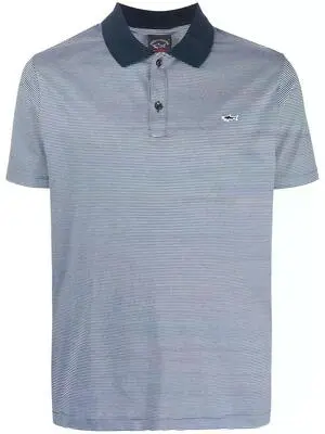 Paul & Shark Logo-patch Stripe-print Polo Shirt - Blue