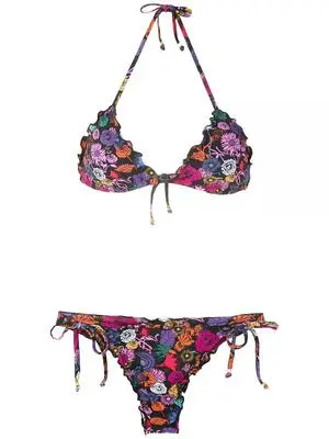 AMIR SLAMA Ruffled Triangle Bikini Set - Blue