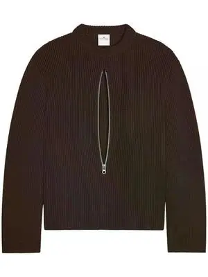 COURREGES Zipped Ribbed Wool Sweater - Brown