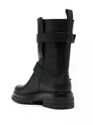 GIANVITO ROSSI Amphibian Buckled Biker Boots - Black