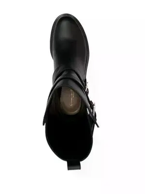 GIANVITO ROSSI Amphibian Buckled Biker Boots - Black