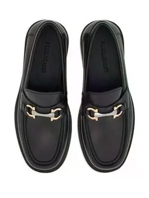 FERRAGAMO Gancini-plaque Leather Loafers - Black