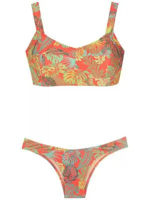 AMIR SLAMA Palm Leaf Print Bikini - Red