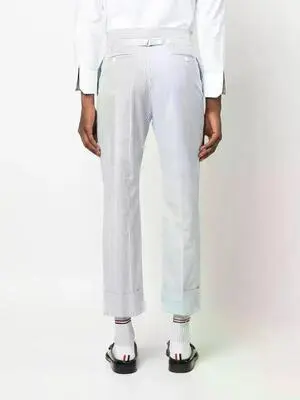 Thom Browne Cropped Seersucker Trousers With Vertical Stripe Panelling