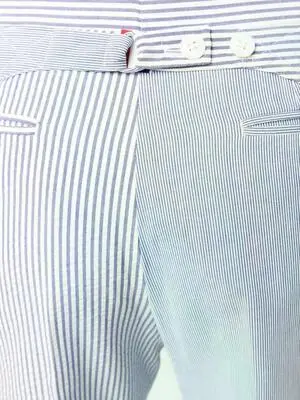 Thom Browne Cropped Seersucker Trousers With Vertical Stripe Panelling