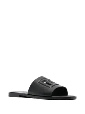 Dolce & Gabbana Embossed-logo Leather Slides
