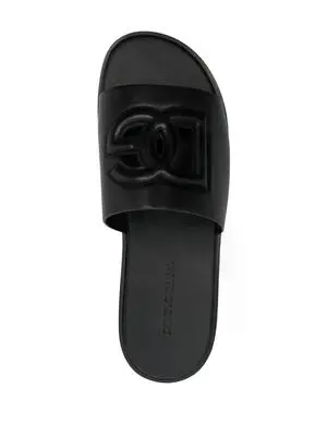 Dolce & Gabbana Embossed-logo Leather Slides