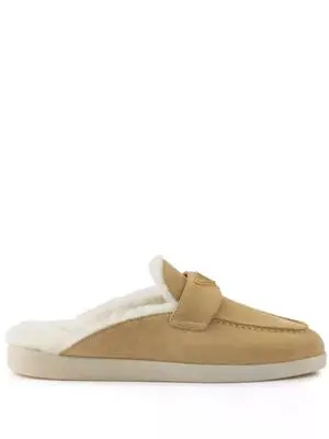 Prada Suede And Shearling Lined Slippers - Neutrals