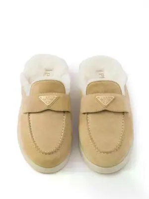 Prada Suede And Shearling Lined Slippers - Neutrals